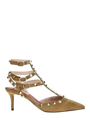 Valentino Garavani VALENTINO Rockstud Ankle Strap Pumps With 65mm Heel Havanabeig