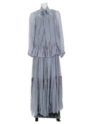 Chloé Sheer Silk Tie-neck Tiered Maxi Dress - Grey