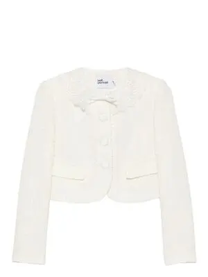 SELF-PORTRAIT Lace Collar Cropped Tweed Jacket - White
