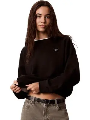 Calvin Klein Monogram Logo Fleece Crewneck Sweatshirt - Black