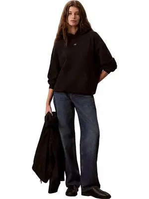 Calvin Klein Woven Monologo Relaxed Hoodie - Black