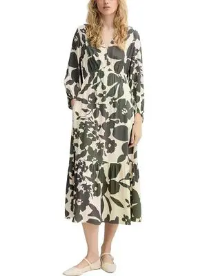 Marc O'polo Floral Print V-neck Midi Dress - Neutrals