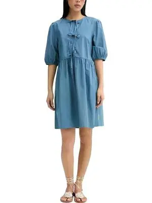 Marc O'polo Bow-detail Puff Sleeve Mini Dress - Blue