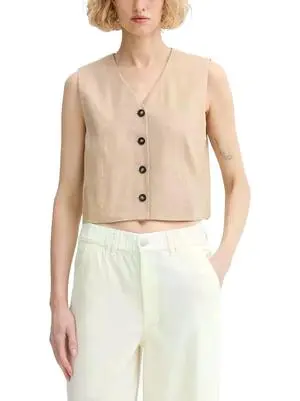 Marc O'polo Sleeveless V-neck Cropped Button-up Top - Neutrals