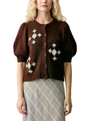 Munthe Crystal-embellished Puff Sleeve Cardigan - Brown