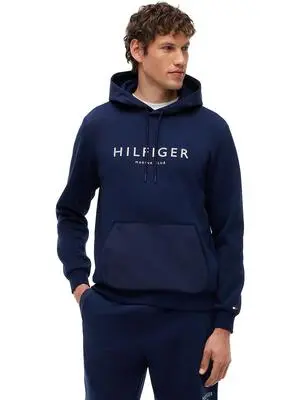 Tommy Hilfiger Mixed-media Logo Hoodie - Light Navy