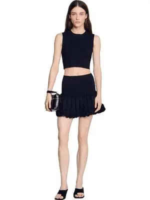 Sandro Ribbed Knit Cropped Top - Black