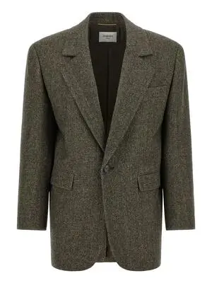 Saint Laurent Single-breasted Herringbone Blazer - Brown