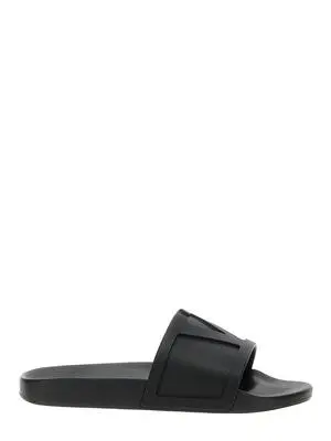 Valentino Garavani Coolside Embossed Logo Rubber Slides - Black