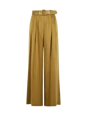 Zimmermann Tuck Olive Silk Pants - Green