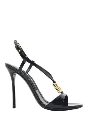 Dolce & Gabbana Patent Leather Dg Logo Stiletto Sandals - Black