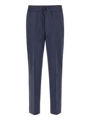 Brioni Asolo Linen Cotton Blend Drawstring Pants - Blue