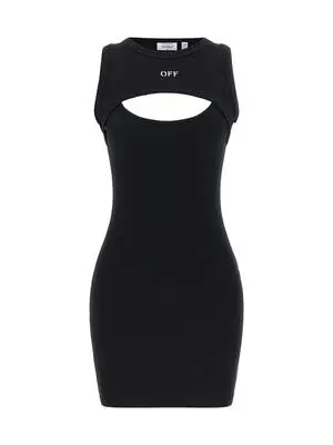 Off-White Ribbed Stretch Cotton Mini Dress - Multicolor