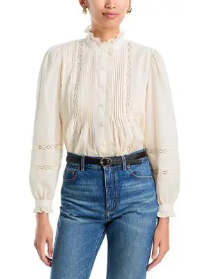 Aqua Bianca Lace Inset Blouse - Ivory