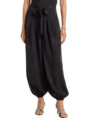 Aqua Floral Jacquard Balloon Pants - Black