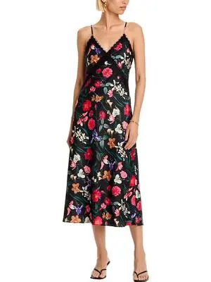 AQUA Aqua Floral Lace Trim Midi Dress