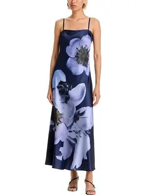 AQUA Aqua Oversized Floral Stretch Satin Midi Dress