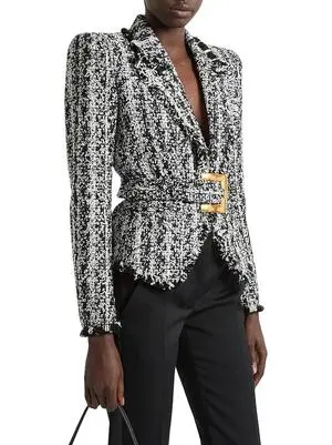 BALMAIN Balmain Two-Tone Tweed Belted Jacket