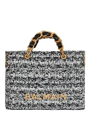 Balmain 1945 Soft Tweed Tote Bag - Black