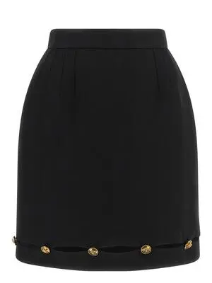 Versace Grain De Poudre Wool Mini Skirt With Medusa Button Detail - Black