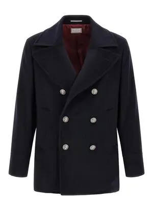 Brunello Cucinelli Double-breasted Virgin Wool Peacoat - Blue