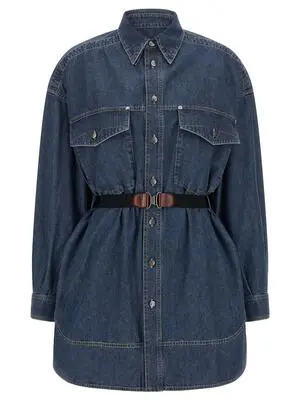 Versace Chambray Denim Mini Shirt Dress - Blue