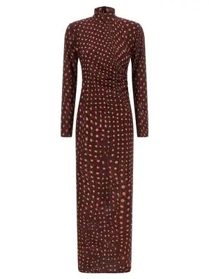 Stella McCartney High Neck Long Sleeve Polka Dot Mesh Maxi Dress - Multicolor