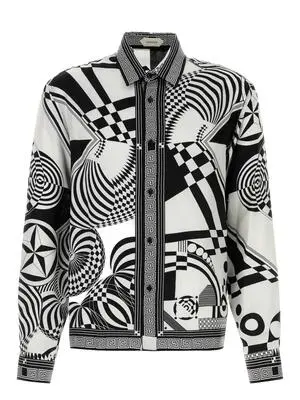 Versace Informal Shirt Silk Twill Optical Teatro Foulard P - Multicolor