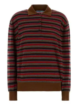Prada PRADA Embroidered Cashmere Polo Shirt Multicolor