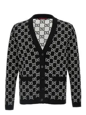 GUCCI GUCCI GG Reversible Fine Tubular Wool Jacquard Cardigan