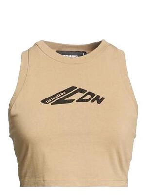Dsquared2 Khaki Cotton Icon Cropped Top - Beige