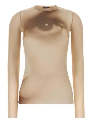 JEAN PAUL GAULTIER Jean Paul Gaultier Mesh Long Sleeve Top With Printed Face Multicolor