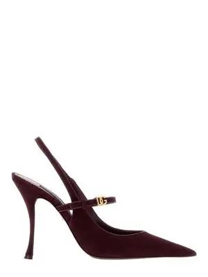 Dolce & Gabbana Suede Slingback Heels With Gold Tone Dg Detail - Multicolor