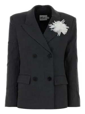 SELF-PORTRAIT Graphite Twill Oversize Blazer - Gray