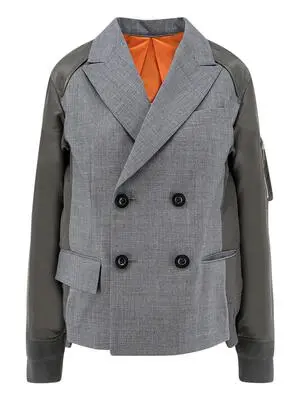 Sacai Wool Blazer With Nylon Sleeves - Grey