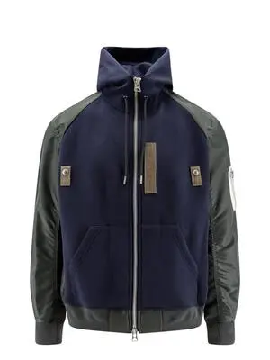 Sacai Cotton Blend Sweatshirt With Nylon Sleeves - Blue