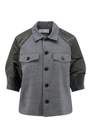 Sacai Wool Shirt With Nylon Sleeves - Grey