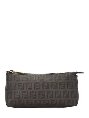 Fendi Zucchino Coated Canvas Pouch - Brown