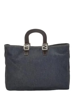 Fendi Denim Tote Bag With Leather Trim - Blue