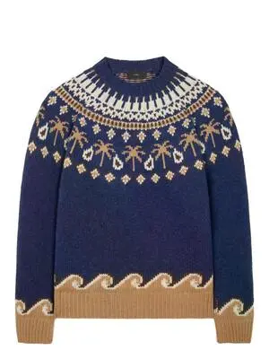 Alanui Fair Isle Inspired Crew Neck Sweater - Blue