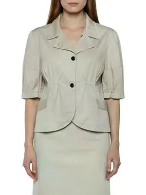 Miu Miu Beige Cotton Button-front Short Sleeve Jacket - Neutrals