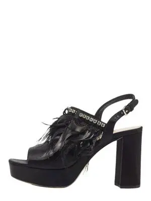 MIU MIU Miu Miu Feather Crystal Embellished Platform High Block Heel Sandals