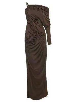 CHATS BY C.DAM Asymmetrical Ruched Maxi Dress - Brown