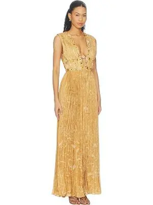 LA FUORI LA FUORI Honeydew Printed Draped Gown