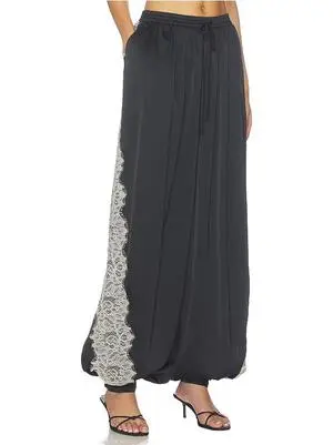 Cinq À Sept Esme Satin Verne Pant With Lace Trim - Black