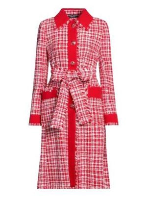 Dolce & Gabbana Multicolor Tweed Trench Coat - Red