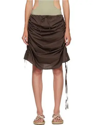 BASERANGE Pleated Midi Skirt With Drawstring - Brown