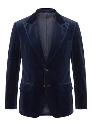 LARDINI Velvet Peak-lapel Blazer - Blue