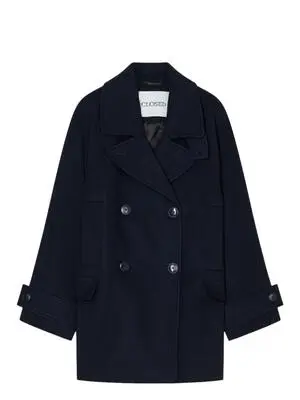Closed Double-breasted Notch Lapel Jacket - Blue