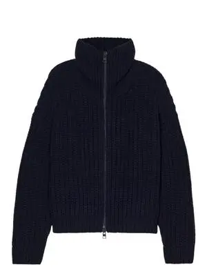 Closed High-neck Chunky Knit Zip-up Cardigan - Blue